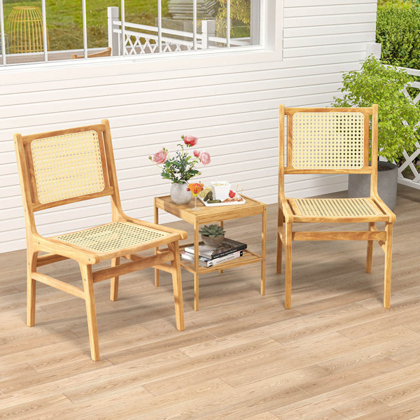 Bay Isle Home™ Rattan Dining Chair With Natural Cane Woven Backrest & Seat & Teak Wood Frame ...